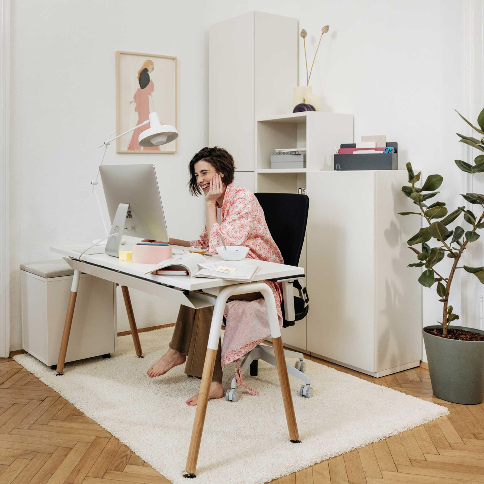 Relax | Work Table with Wooden Legs - Table Top in Melamine Raven Black ...