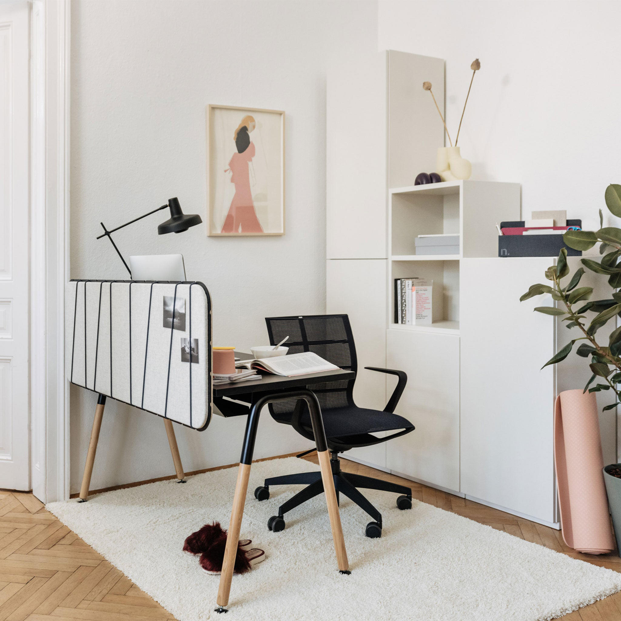 Relax | Work Table with Wooden Legs - Table Top in Melamine Raven Black ...