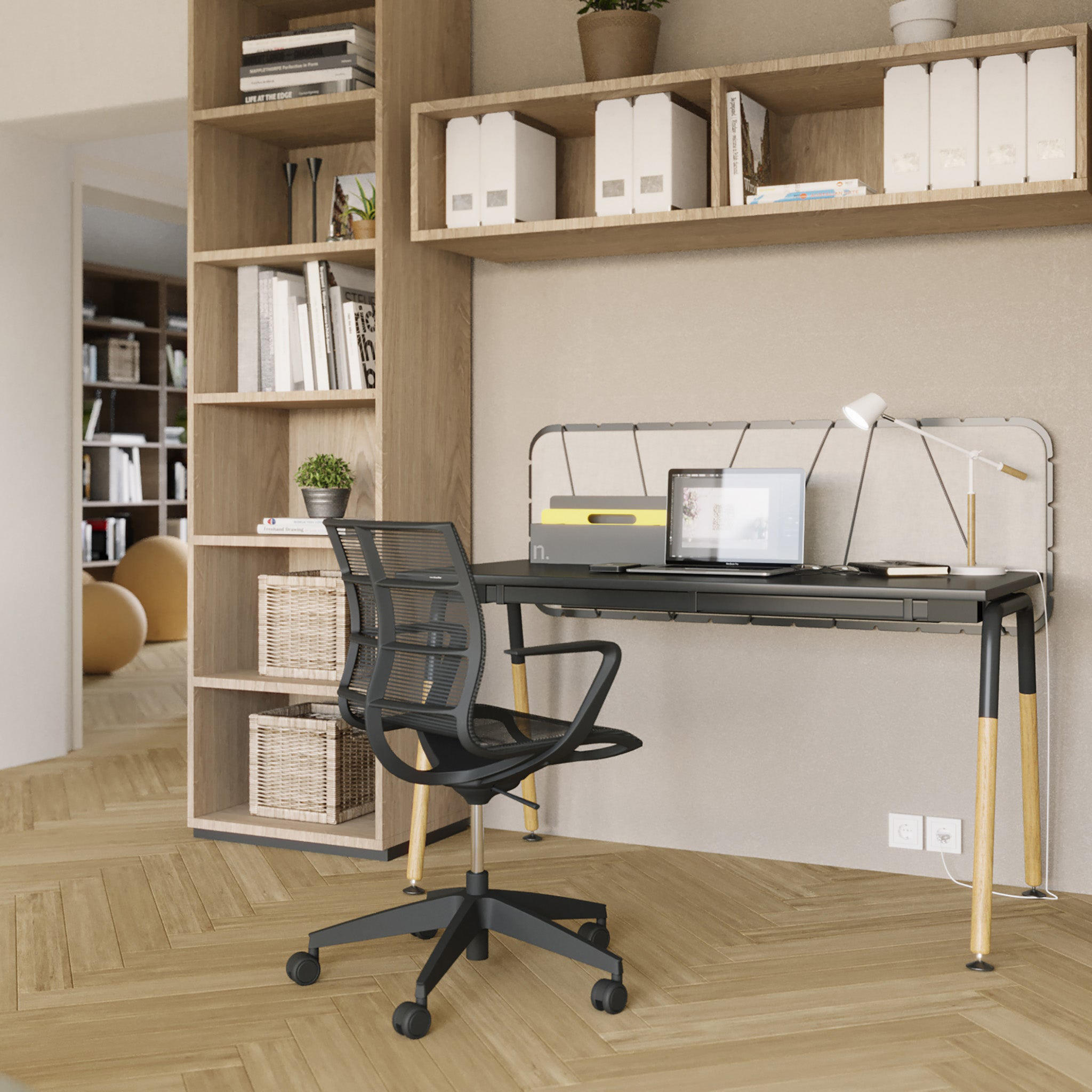 Relax | Work Table with Wooden Legs - Table Top in Melamine Raven Black ...