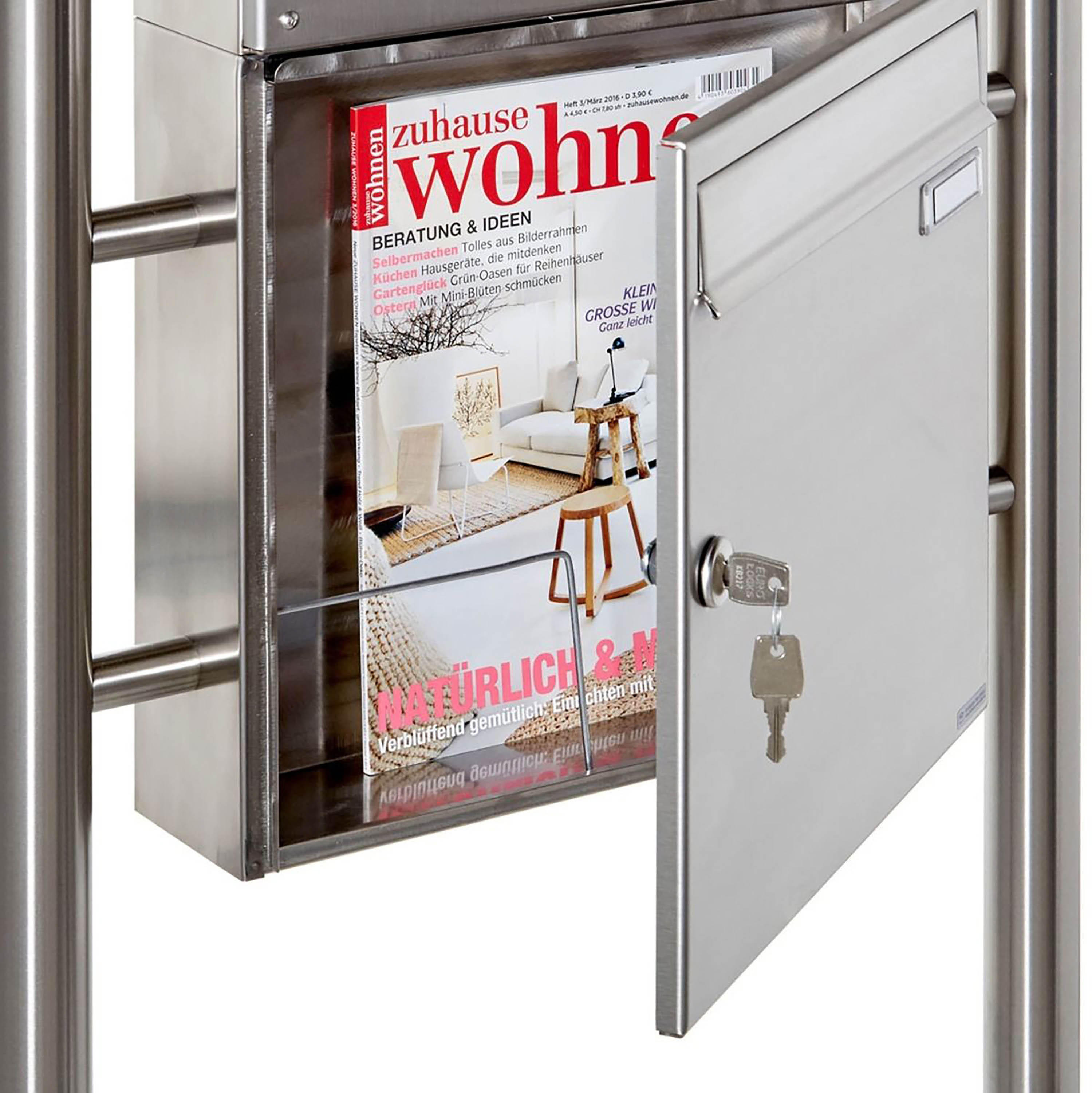 Basic | 5er 3x2 Edelstahl Standbriefkasten Design BASIC 381 ST-R mit ...